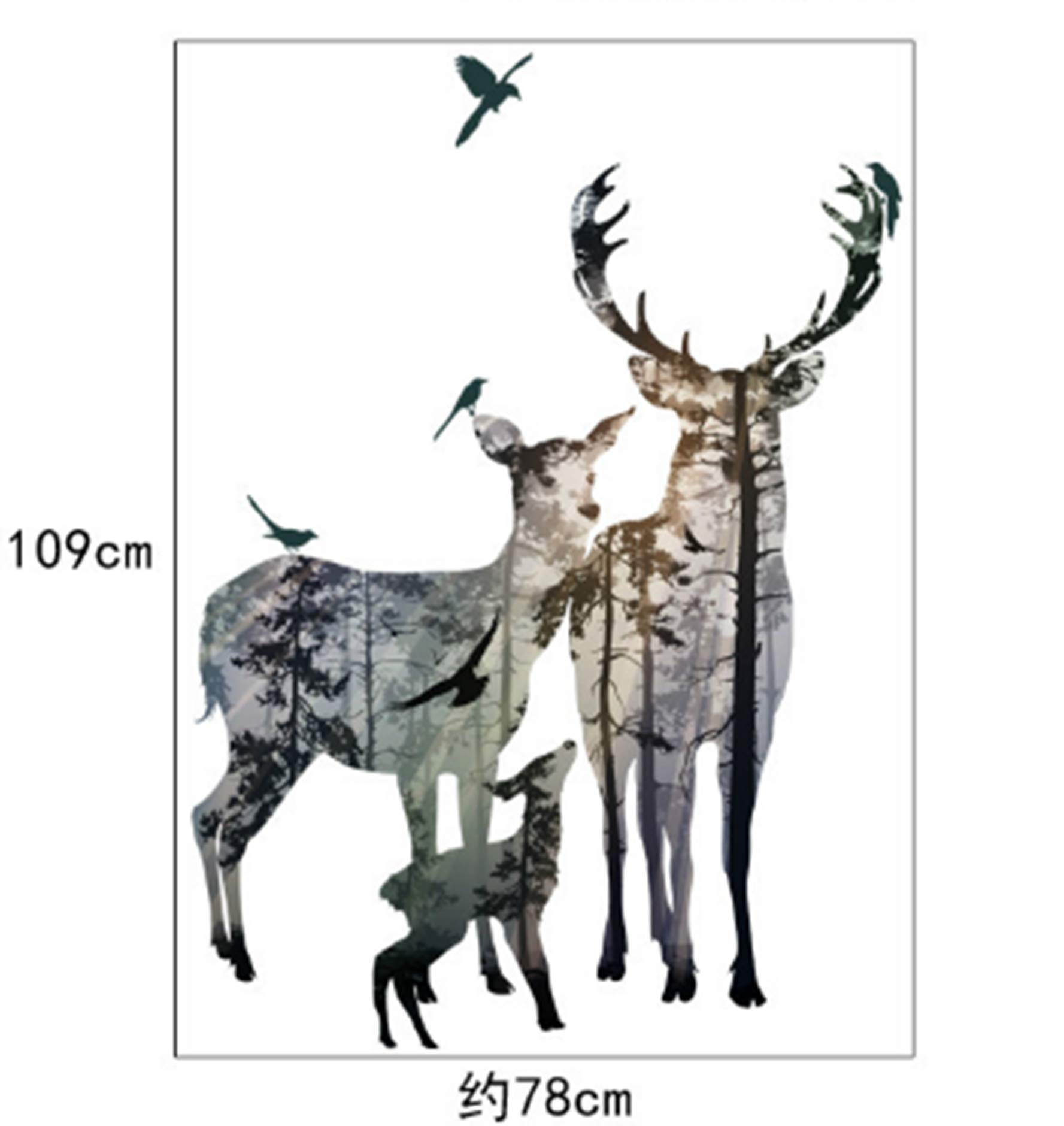CHengQiSM Colorful Forest Deer and Bird Wall Decals Elk Wall Stickers Sika Deer for Bedroom Living Room Baby Room Stickers