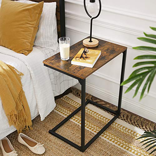 VASAGLE C Shaped End Sofa and Bed 21.7 Inches Side Table for Living Room, TV Tray, 13.8 x 21.7 x 26 Inches, Rustic Brown and Black