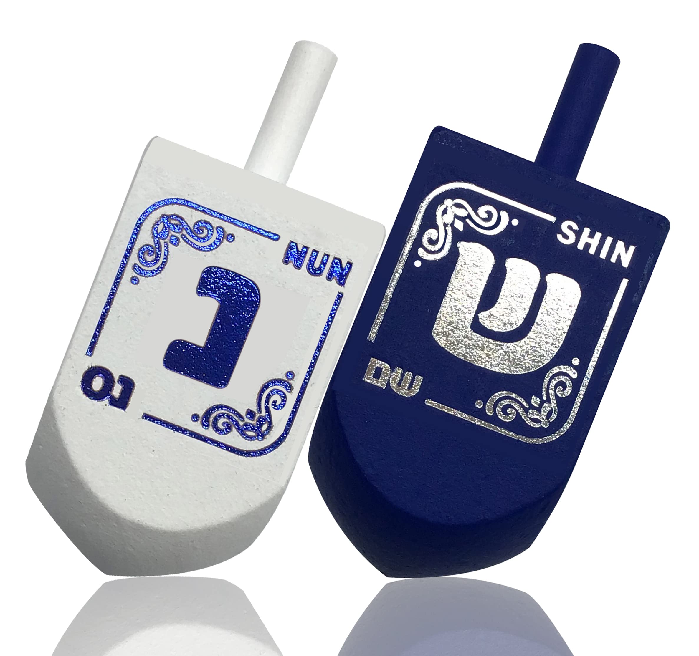 Izzy 'n' Dizzy Hanukkah Dreidels - Extra Large Blue and White Wooden Dreidel - 2 Pack