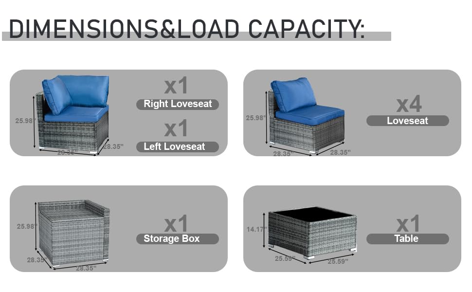 8-Piece Outdoor Wicker Patio Furniture Set with Soft Cushions,Storage Space and Coffee Table for Poolside,Garden,Backyard. (Gray Rattan Blue Cushion)