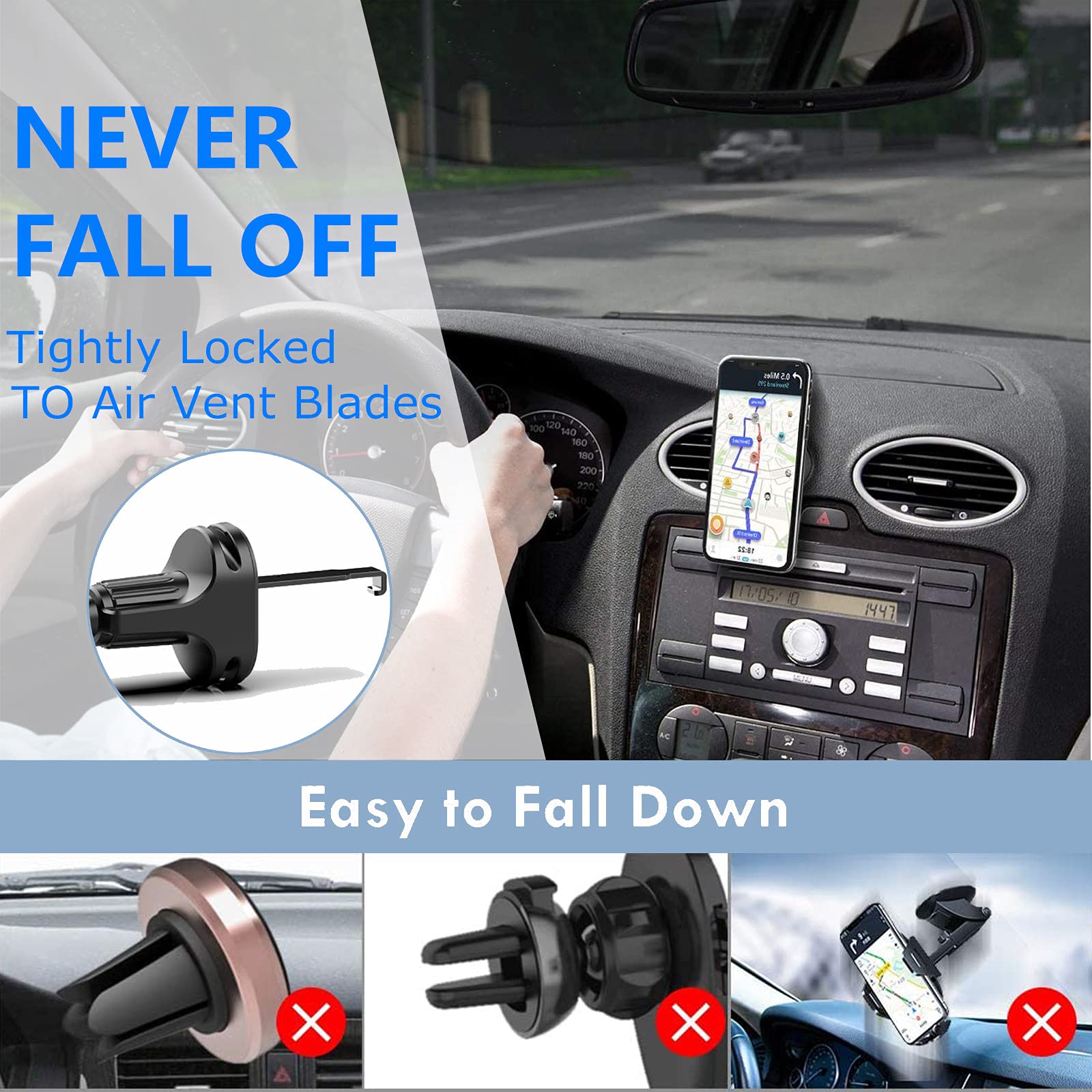 ZANEDY Car Universal Phone Mount for Collapsible Grip/Socket Mount Phone Holder Pop Air Vent Out Stand Car Mount 360 Degrees Dashboard Desk Wall Bracket for GPS Navigation All Smartphones