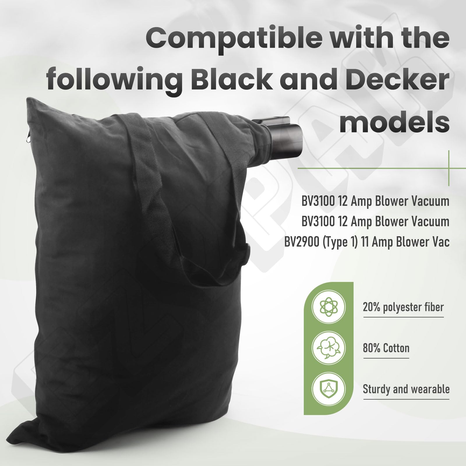 5140125-95 Leaf Blower Vacuum Leaf Bag for Black and Decker BV3100/BV2900 Blower Replaces 5140117-99 - Black