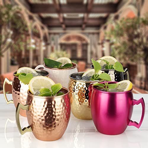 Arora Metal Anodized Hammered Copper Moscow Mule Mug Set 18oz Mug | Set of 4 & Metal Anodized Hammered Copper Tumbler Set | Best Aluminum Cold-Drink Cup | 15oz Cup | Set of 6
