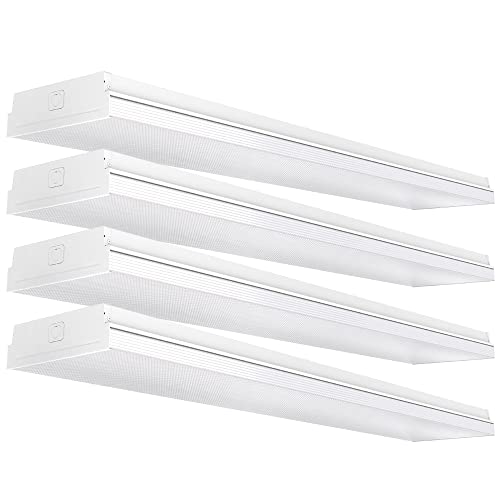 Sunco 8.5" Wraparound Garage LED Shop Light 4FT 6000K Daylight Deluxe, 60W, 7200 LM, Integrated LED, Prismatic Lens, Hardwired, Linkable, Flush Mount Ceiling Light Fixture - ETL 4 Pack