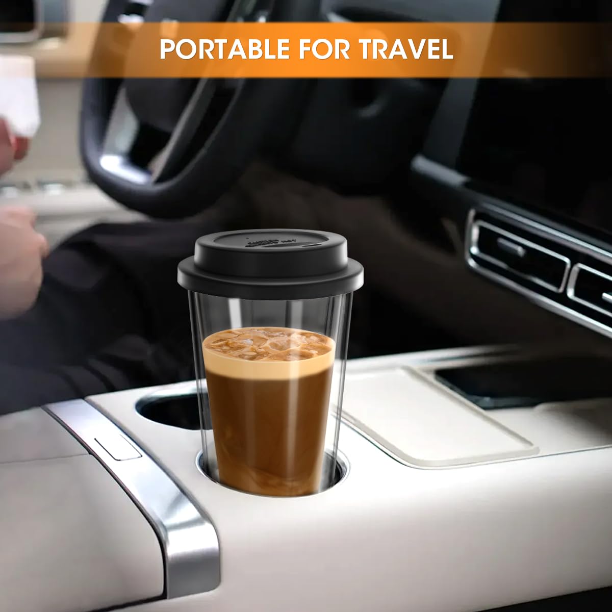 AIEVE Double Wall Glass Coffee Mugs Set of 4, Reusable 12 Ounces Espresso Cups with Silicone Lids