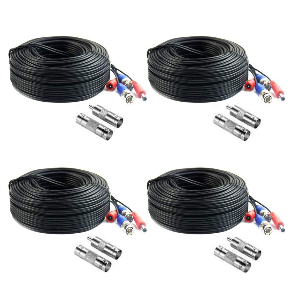 Tyumen 4 Pack 100FT (30.5 Meters, Black) All-in-One BNC Video and Power Security Camera Cable, BNC Extension Surveillance Camera Wire for CCTV Camera DVR Security Systems