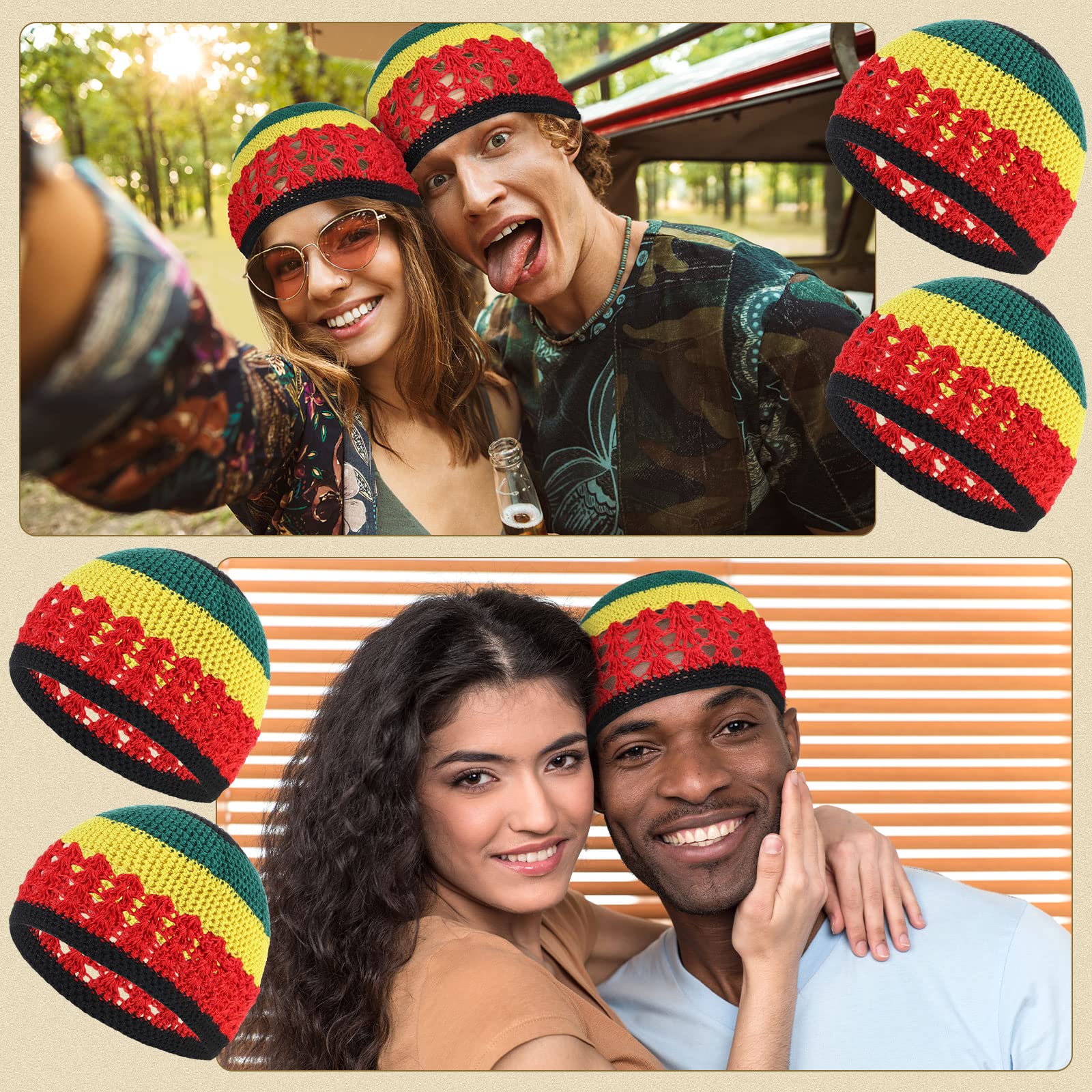 6 Pieces Kufi Hats for Men and Women Colorful Kufi Cap Under Helmet Muslim Hat Crochet Beanie