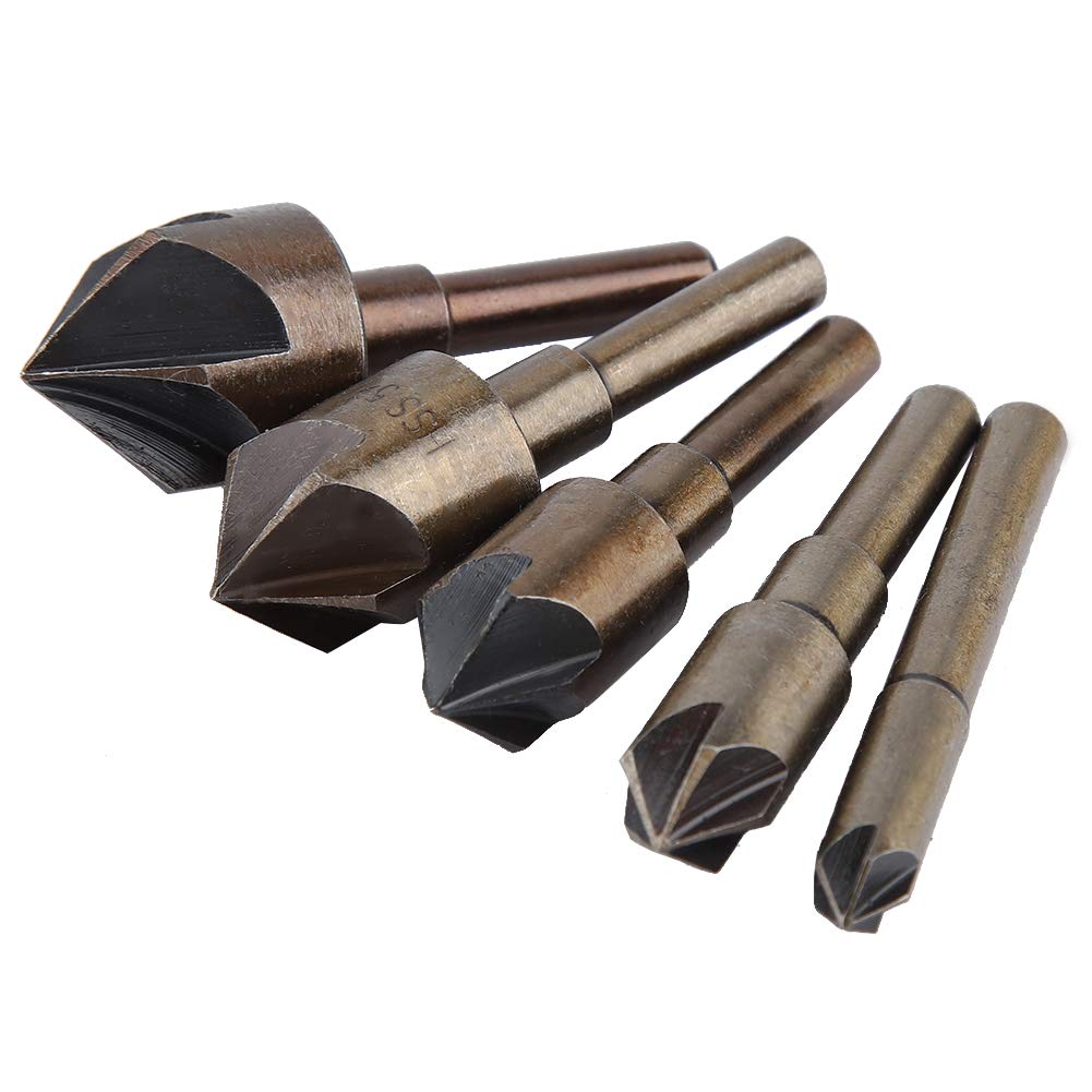 5pcs Countersink Drill Bits Set Five-Edge Chamfering Deburring Tool 1/4" 3/8" 1/2" 5/8" 3/4"