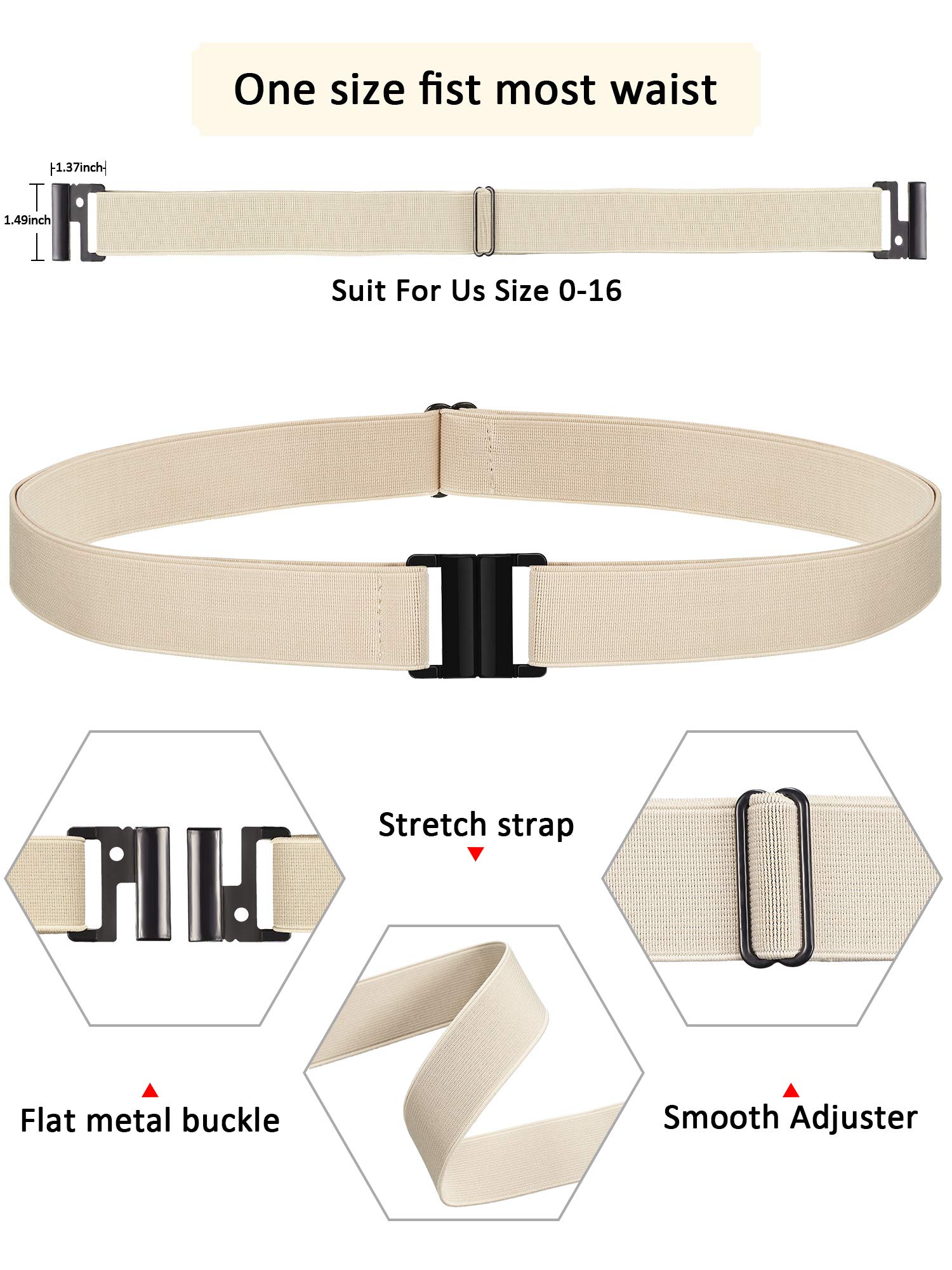 4 Pieces Women Elastic Stretch Belt Invisible No Show Waist Belt with Flat Buckle (Black Blue Khaki Coffee)