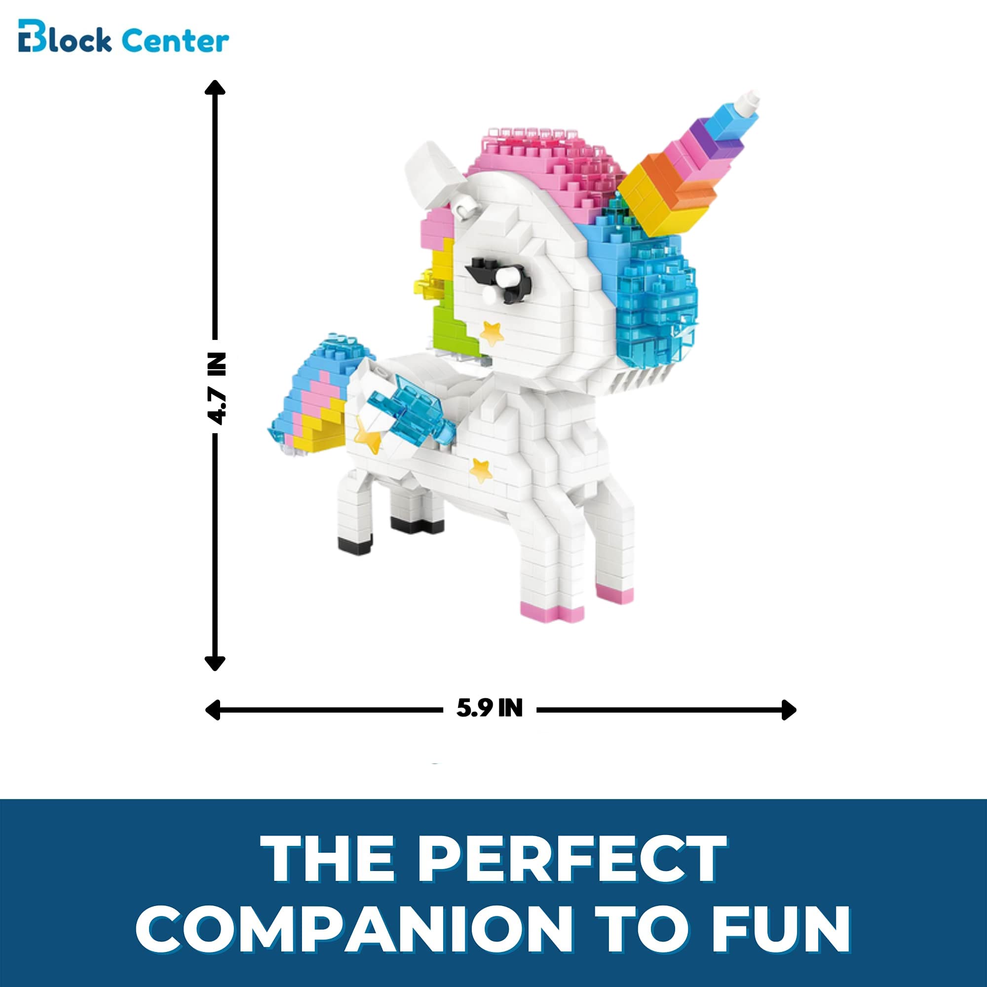 BLOCK CENTER 3D Nano Blocks Unicorn [Upgraded Model], 3D Toy Pet Building Block Set, Nanoblocks and Micro Building Blocks Kit for Kids, Teens, and Adults (640 Pieces)