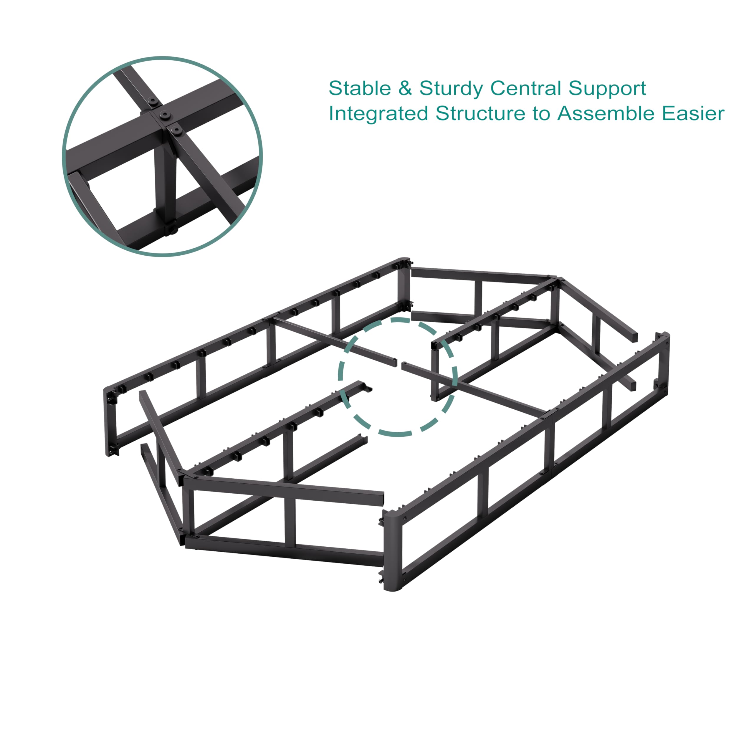Askeld Bed Frame Queen Size, 4 Inch Metal Queen Box Spring with Fabric Cover, Heavy Duty Platform Frame Low to Floor, 3500 Lbs Weight Capacity Mattress Base, Easy Assembly, Black