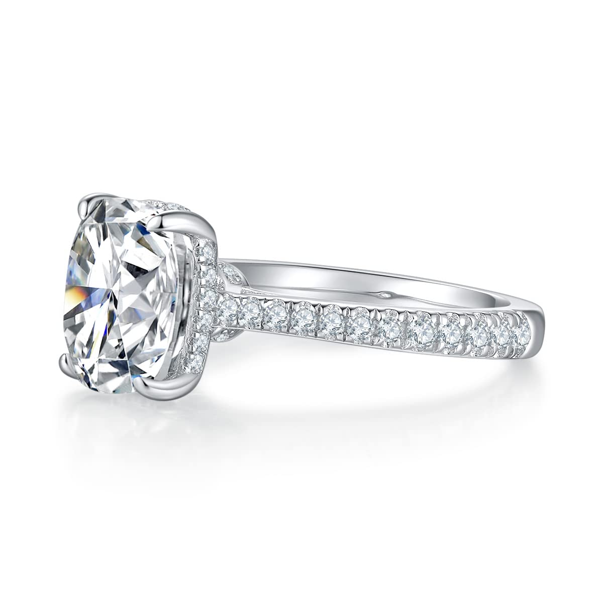 4ct Moissanite Elongated Cushion Cut Engagement Ring White Gold Plated 925 Sterling Silver Promise Rings for Women Size 9