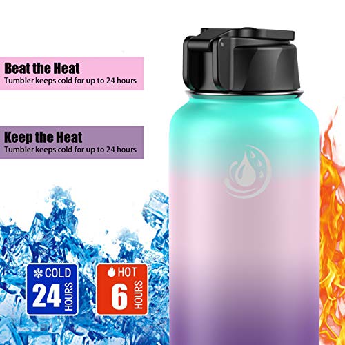 Umite Chef Sports Water Bottle with New Wide Handle Straw Lid, Vacuum Insulated Stainless Steel Thermos Mug, 32 oz Double Walled Wide Mouth Water Bottle ,Leak Proof, Sweat Free (Hydrangea)