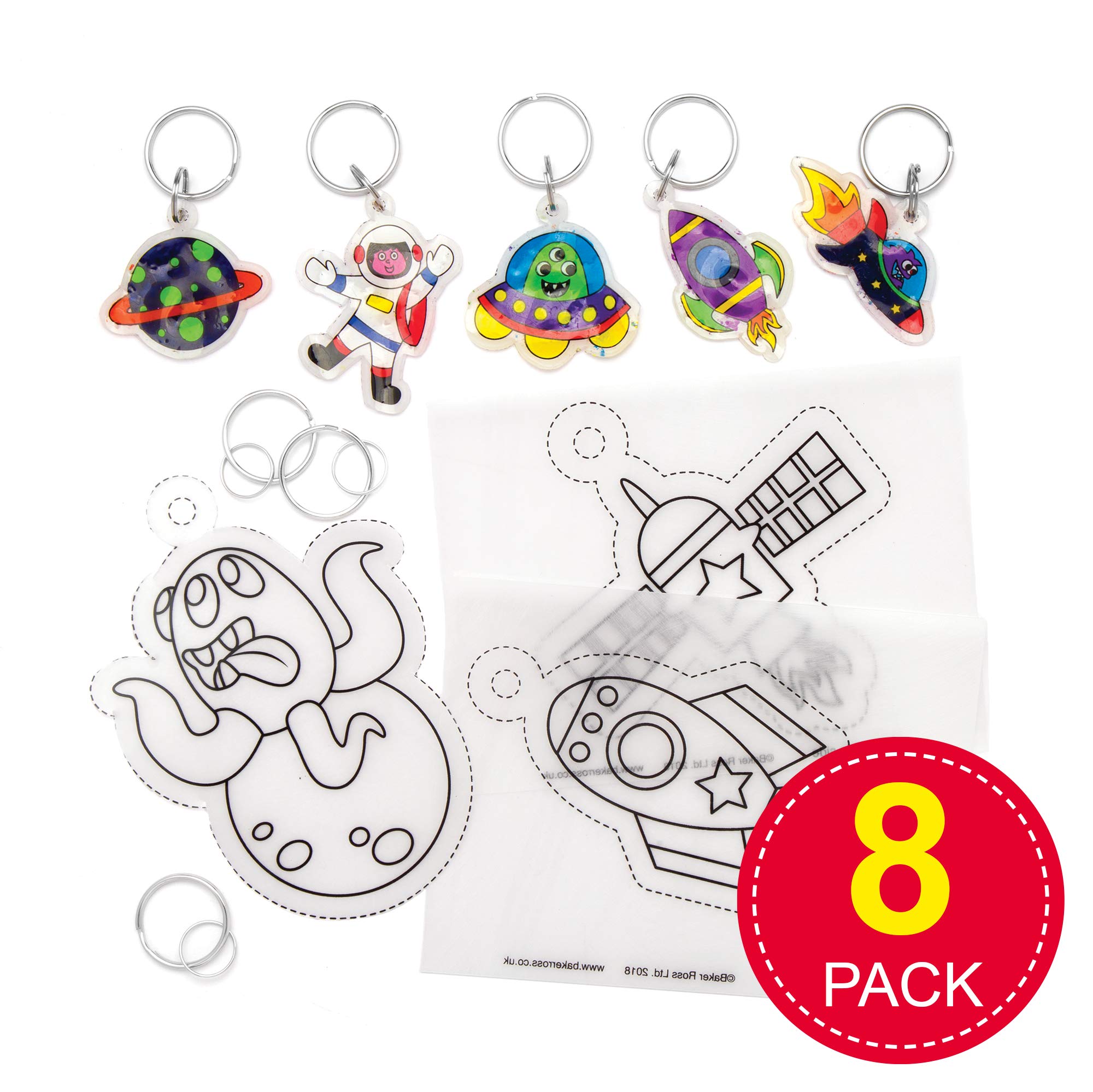 Baker Ross Ltd Solar System Super Shrink Keyrings, Arts and crafts for Kids (Pack of 8)