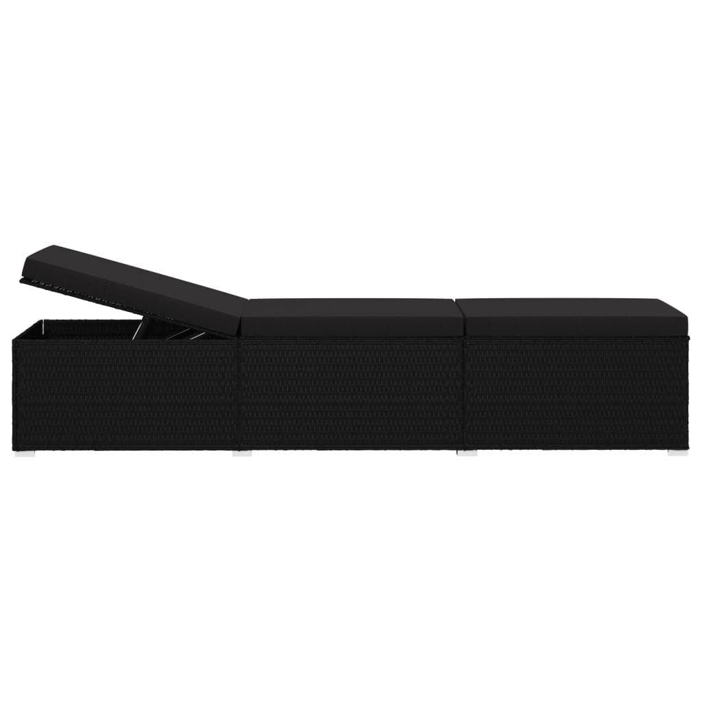 vidaXL Black Poly Rattan Sun Lounger with Cushion - Weather-Resistant Outdoor Furniture - Perfect for Patio, Poolside, Balcony