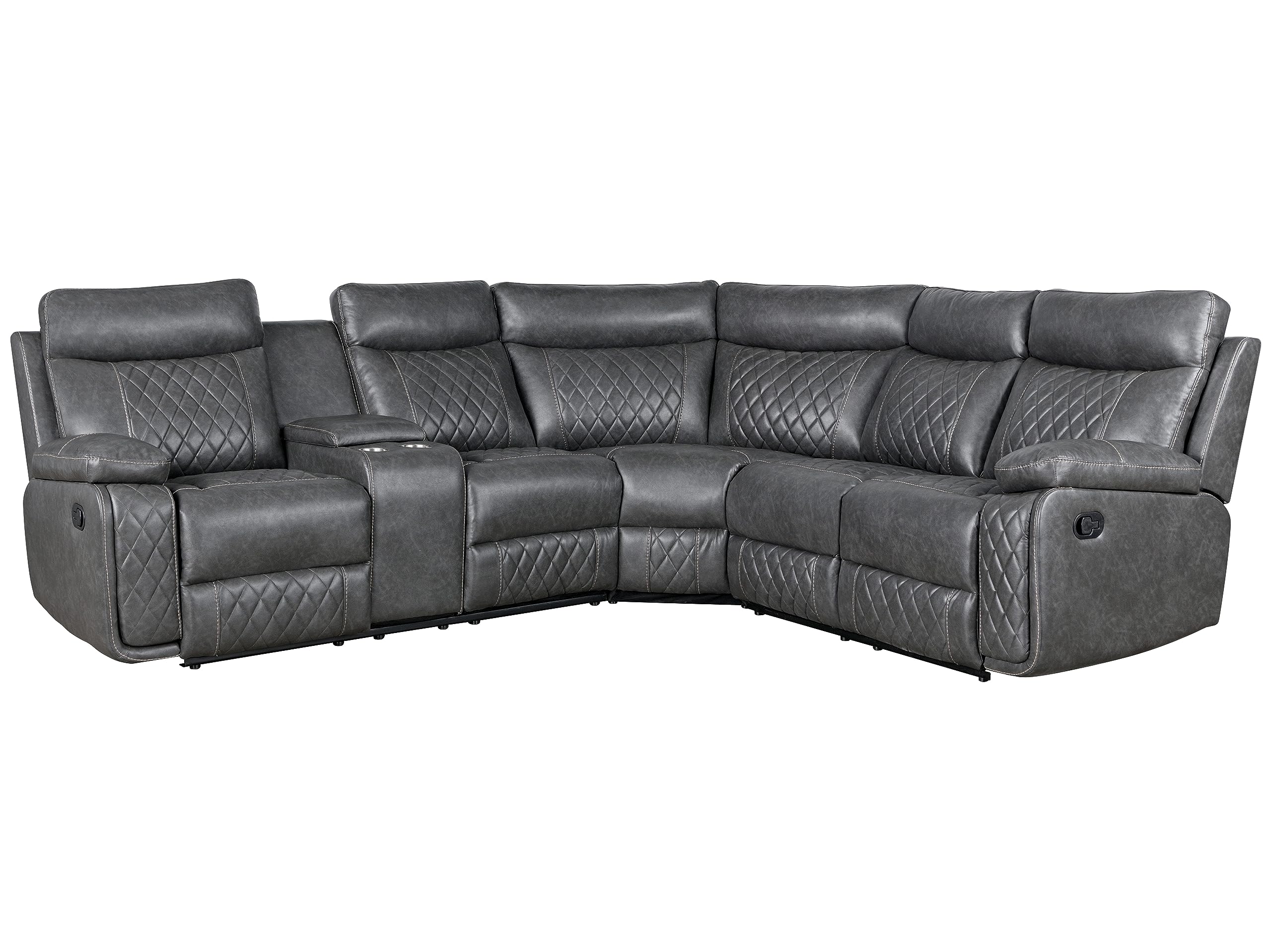 Manual PU Reclining Sectional Sofa Set, Adjustable Recliner Sofa with Cup Holder and Hide-Away Storage for Living Room