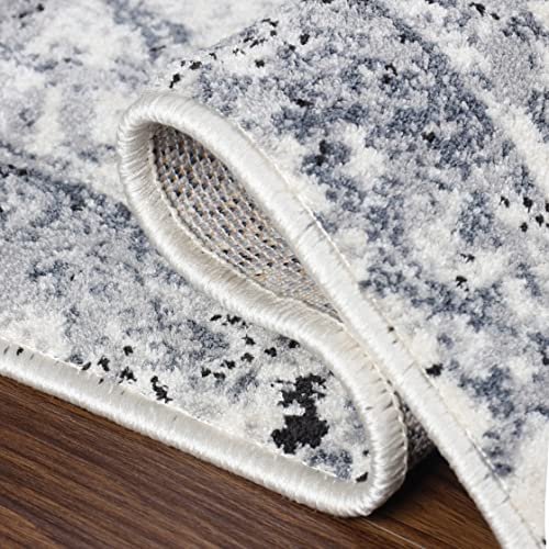 SUPERIOR Indoor Large Area Rugs with Jute Backing, Modern Distressed Floral Decor, Perfect for Entryway, Kitchen, Office, Bedroom, Living/ Dining Room, Dorm, Caine Collection, 5' x 8', Platinum