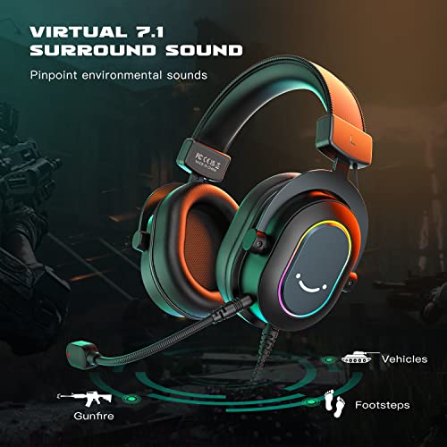FIFINE PC Gaming Headset and Studio Headphones, Wired Headphones with Microphone-7.1 Surround Sound for Laptop with EQ Mode, RGB, Soft Ear Pads,Monitor Headphones for Streaming Podcast (H6+H8)