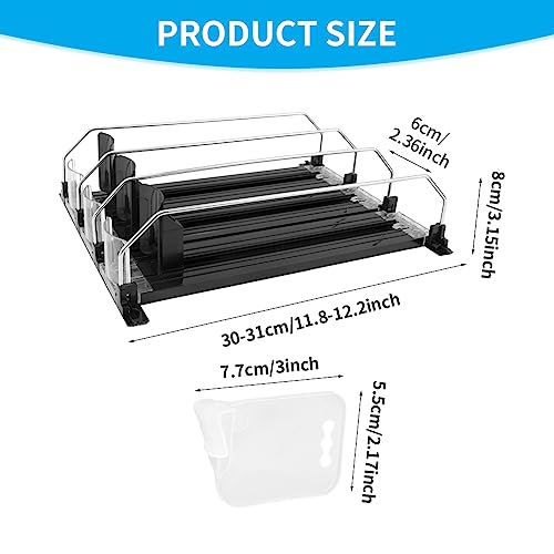 3 Set Drink Organizer for Fridge, Self-Pushing Beer Can Dispenser Holds Up to 12 Cans/Set, Width Ajustable Beverage Dispenser for Fridge Glide(Black)