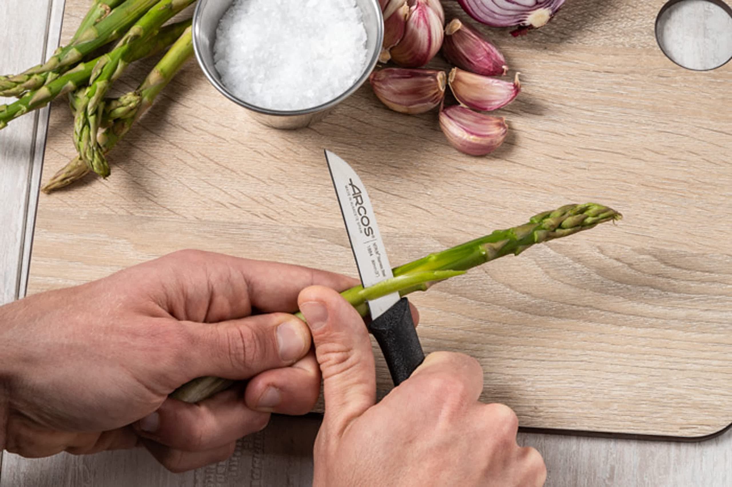 ARCOS Paring knife 3 inches Nitrum Stainless Steel.Paring Knife for Peeling Fruits and Vegetables. Ergonomic Polypropylene Handle and blade 80 mm. Innovation, Elegance. Series Nova. Color Black.