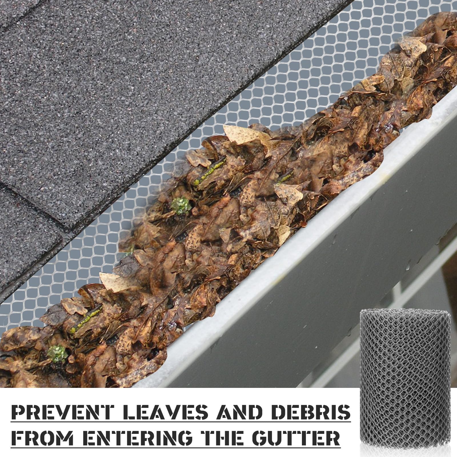 4 Rolls Gutter Guards Plastic Guards Mesh Rolls Downspout Pipe Gutter Covers DIY Filter Gutter Protection Netting with 40 Clip Fixed Hooks Preventing from Twigs Debris Clogged Leaves (Black)