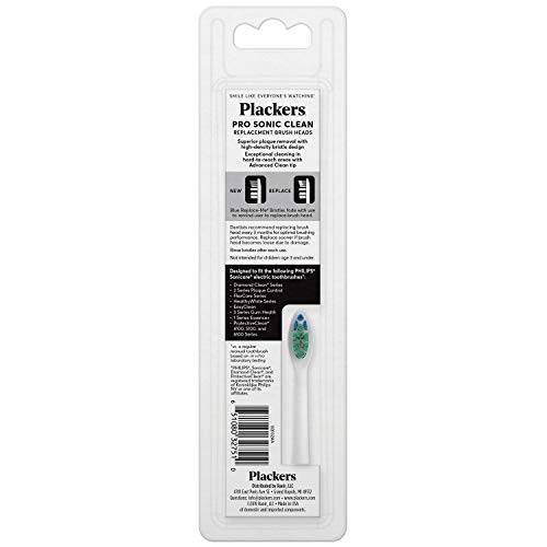 Plackers Pro Sonic Clean Replacement Brush heads, 1 Year Supply - 4Count (fits Philips Sonicare Click-On Electric Toothbrushes), 4Count