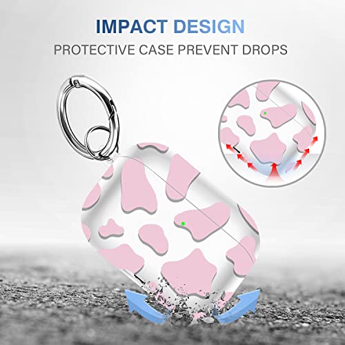 AirPods Pro Case Cover - Valkit Cute Milk Cow Pattern Soft TPU Protective Case Skin Portable & Shockproof Men Women Girls with Keychain for Apple Airpods Pro Charging Case (Hollow Pink Cow Pattern)