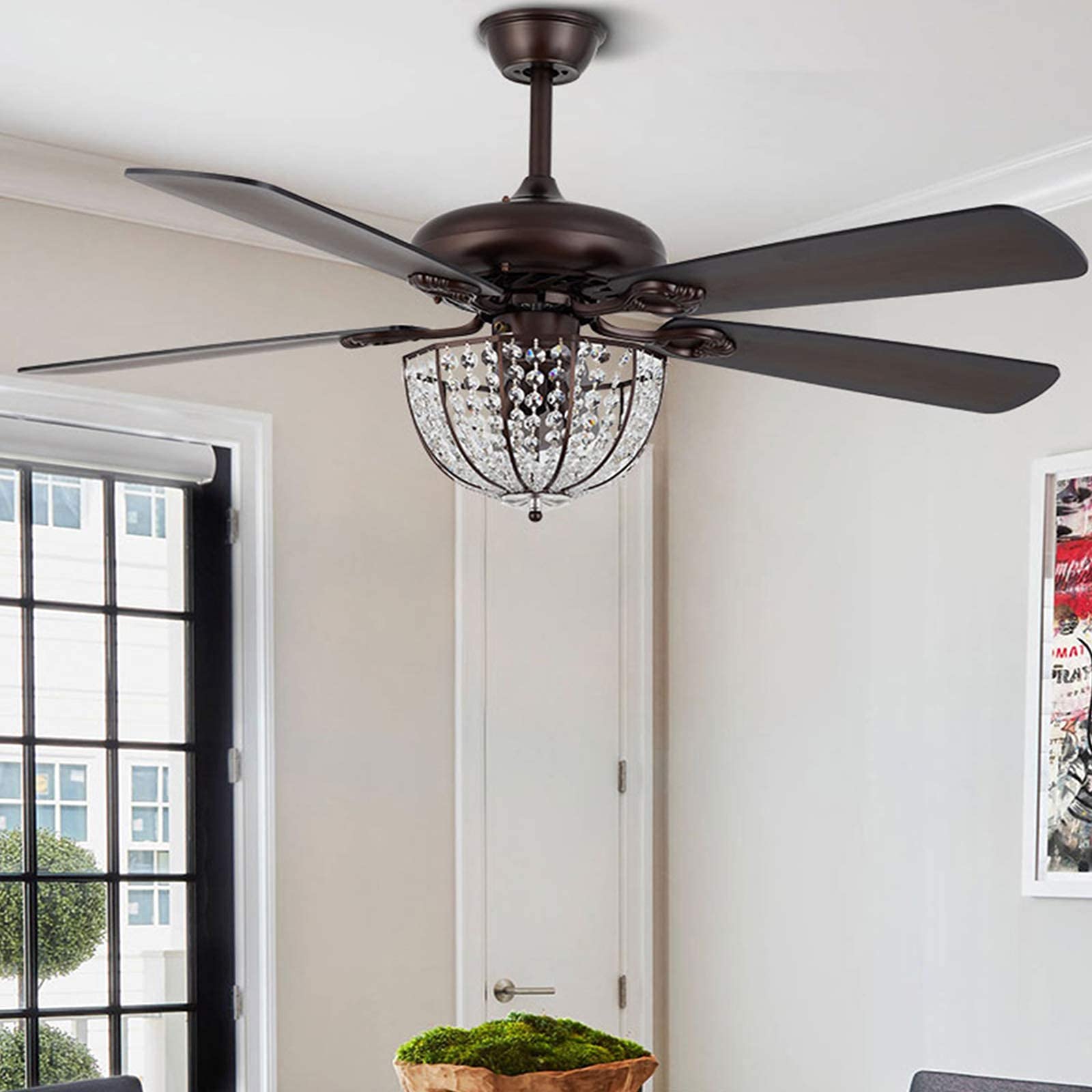 52-inch Ceiling Fan Light Fixture Chandelier Bronze with Remote Control Reverse Wood Fan Blade 3-Light for Home/Living Room Bedroom Home