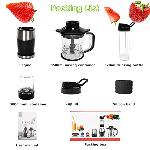 Goelunmy Blender and Food Processor Combo, Blender for Shakes and Smoothies, Bullet Blender Personal Blender Small Blender, Suitable for Kitchen, Home, Food, Juice, 700W Electric Blender with Mixer Grinder/Blender/Chopper & 19-oz Portable Blender Cup