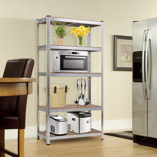 GOFLAME 5-Tier Storage Shelving Rack, Height Adjustable Shelves Heavy Duty with Steel Frame, Display Rack for Books, Clothes 36"x 16"x 72β, Silver