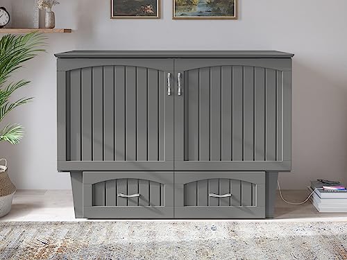 AFI, Nantucket Murphy Bed Chest with 6 inch Memory Foam Folding Matttress, Built-in Charging Station and Storage Drawer, Full, Grey