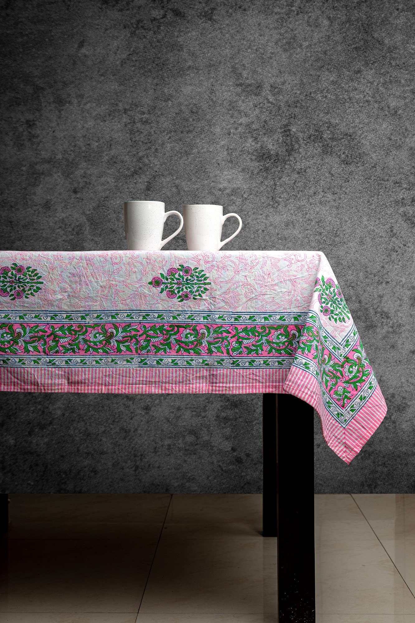 ABHOOH Hand Block Print Tablecloth for Rectangle Table, Block Print Table Cover for Kitchen Dinning Tabletop Decoration Parties Weddings Bithday Christmas (60 X 108 Inches)