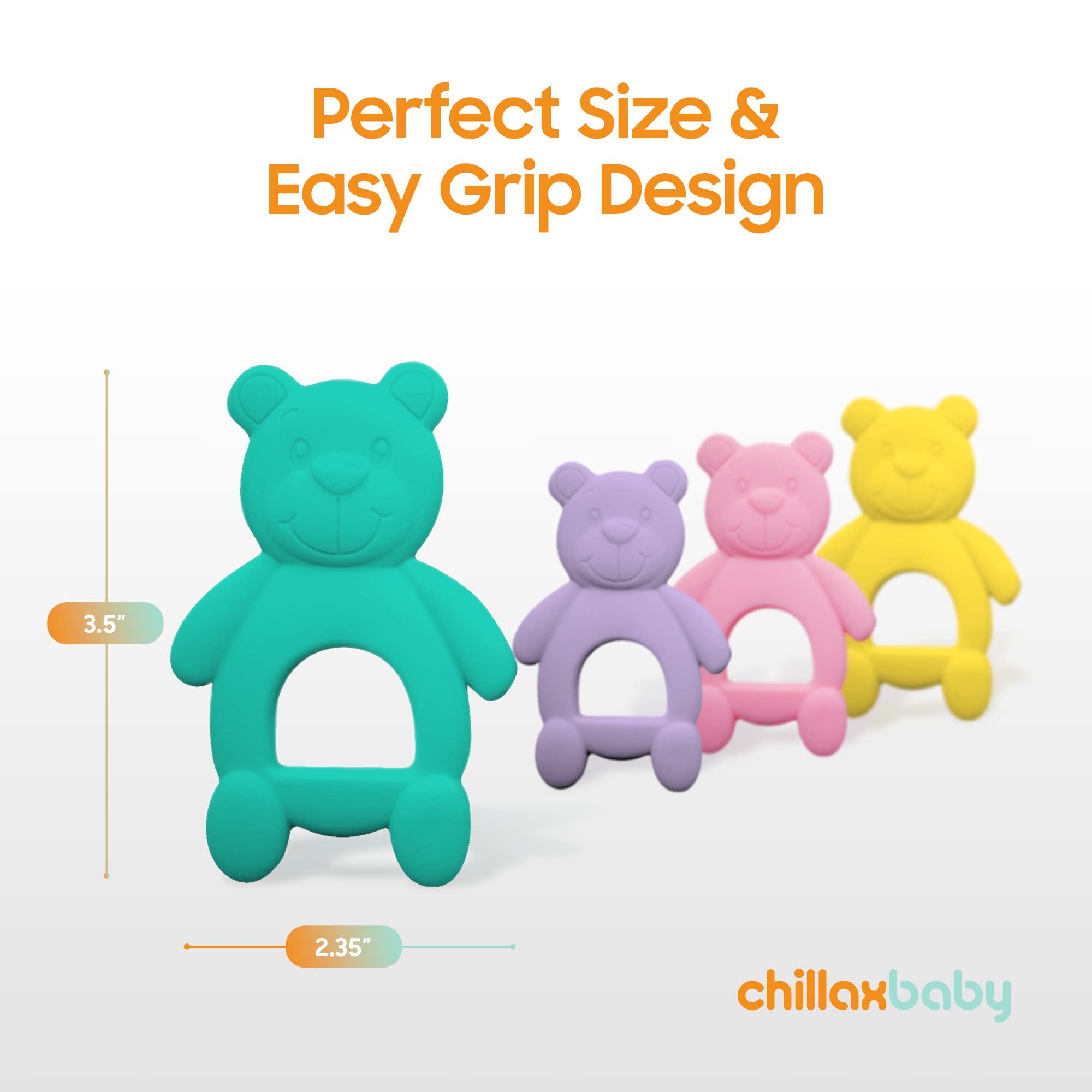 CHILLAX Teether Toys - Soothing Baby Teething Relief Toys, Helps Relieve Gum Pain - Soft, Easy-to-Grip, Non-BPA Silicone Teethers for Babies - Dishwasher-Safe - Shower Gifts for Infants 3+ Months Old
