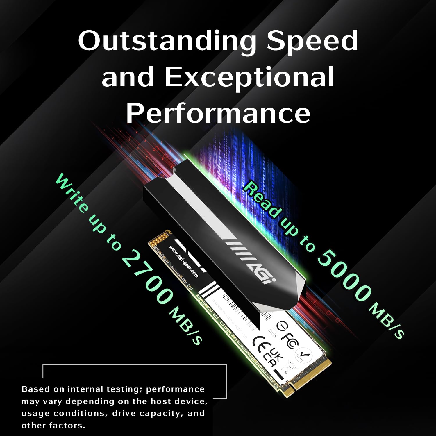 AGI 512GB AI818 PCIe NVMe M.2 Gen4x4 SLC Cache 3D TLC NAND Flash Internal Solid State Drive SSD with Heat Sink (R/W Speed up to 5000/2700 MBs)