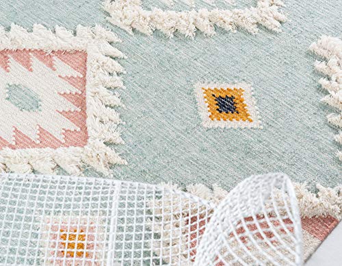 Unique Loom Mesa Collection Geometric, Natural Fibers, Southwestern, Bohemian Area Rug, 3' 3" x 5' 1" Rectangle, Light Aqua/Ivory