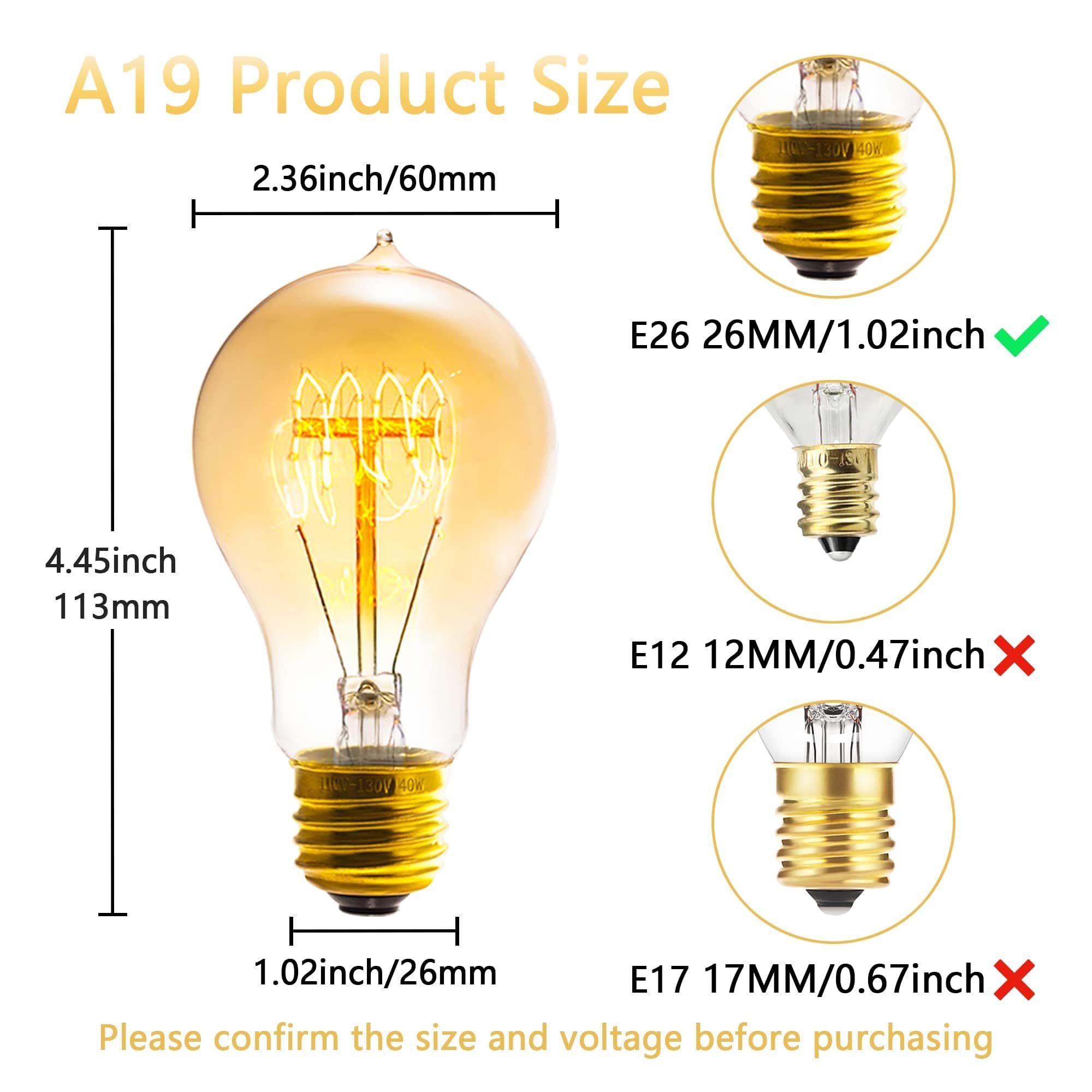 Sevici Edison Bulbs, A19 Bulbs 6 Pack, Dimmable 120V 40W Vintage Amber Glass, 240 Lumens E26 Base, Retro StyleIncandescent Bulbs, 2200K Warm Yellow Light, for Home Office Desk Lamp Stand