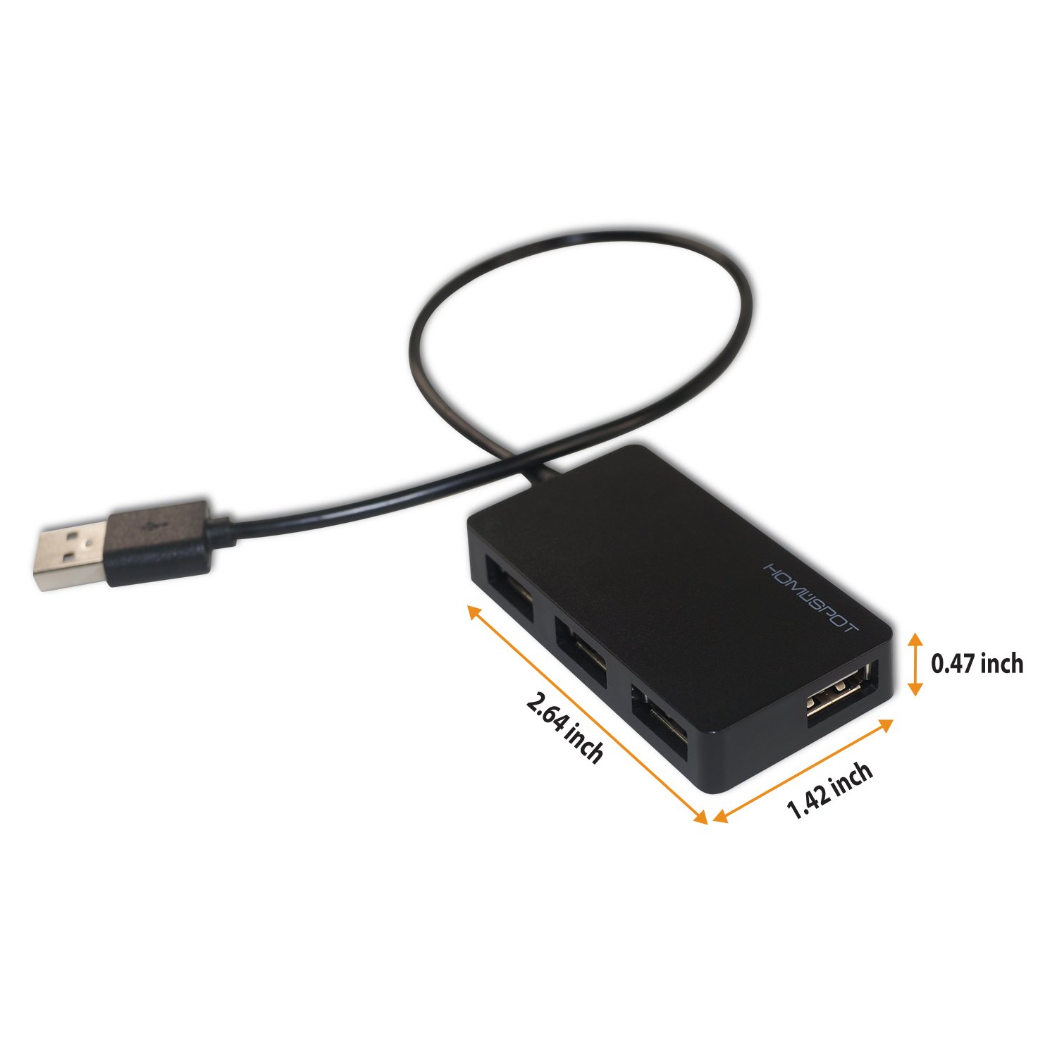 HomeSpot USB2.0 Hub 4-Port High Speed with Long Extension Cable Compatible with Windows 7/8/10 OSX Linux