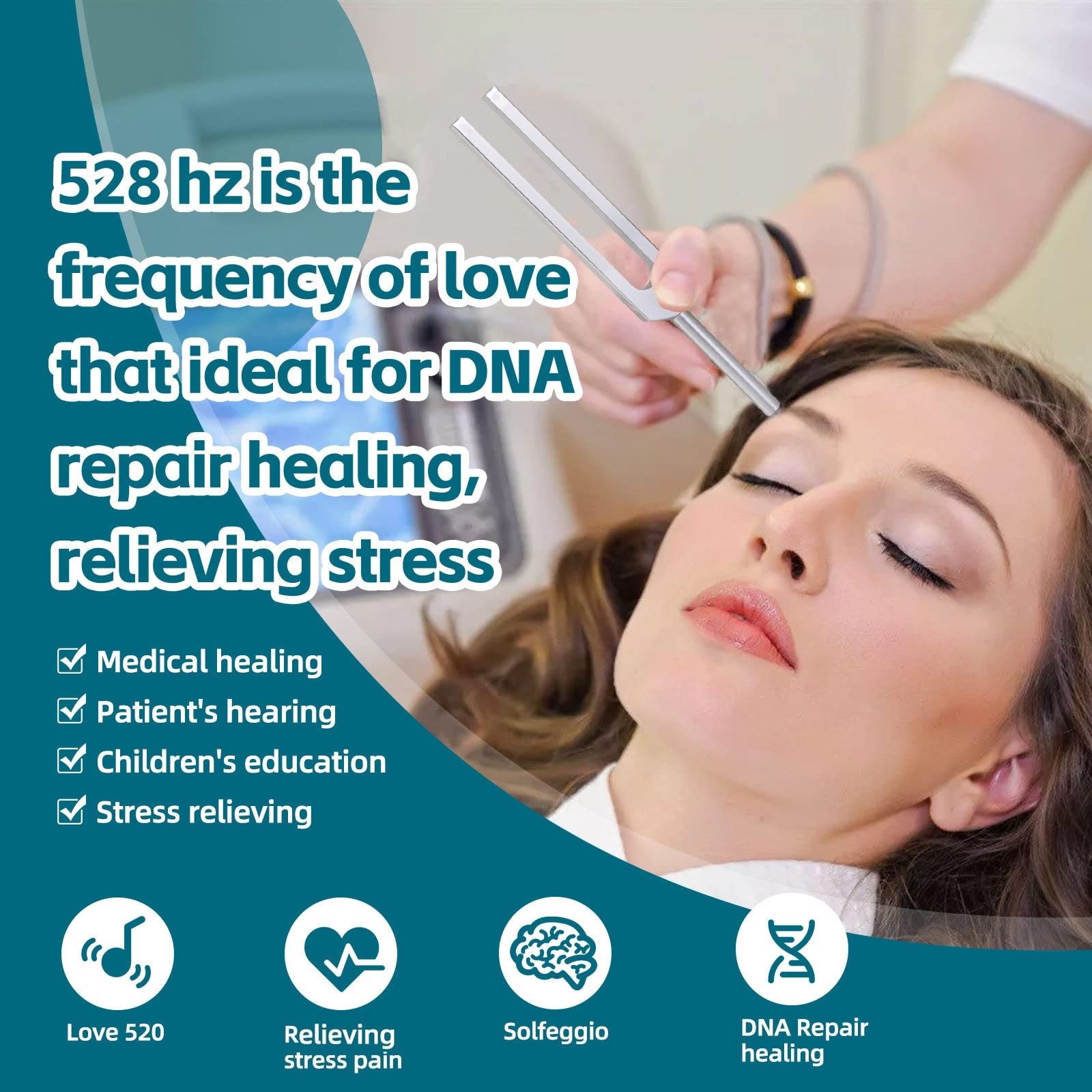528 Hz Tuning Fork Medical, Aluminum Alloy Tuning Fork,Non-Magnetic Material Delivers Clear Tones,Solfeggio Tuning Forks for Healing Comes With a Box,Silicone Hammer,Cleaning Cloth and Triangle Rubber