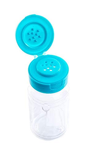 Set of 2 - Plastic Salt and Pepper Shakers with Lid, Moisture Proof Spice Dispenser, Seasoning Container Pourer with Shaker Lids, 3.5 oz., Green/Blue