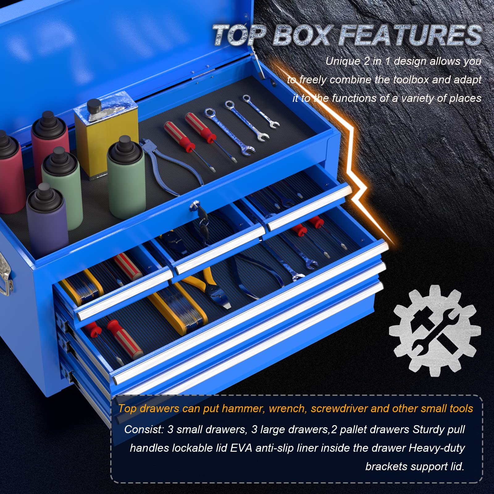 8-Drawer Tool Chest Toolbox, Rolling Tool Chest with Wheels, High Capacity Detachable Mobile Tool Storage Cabinet for Workshop, Garage, Mechanics and Repair Room(Cool Blue)