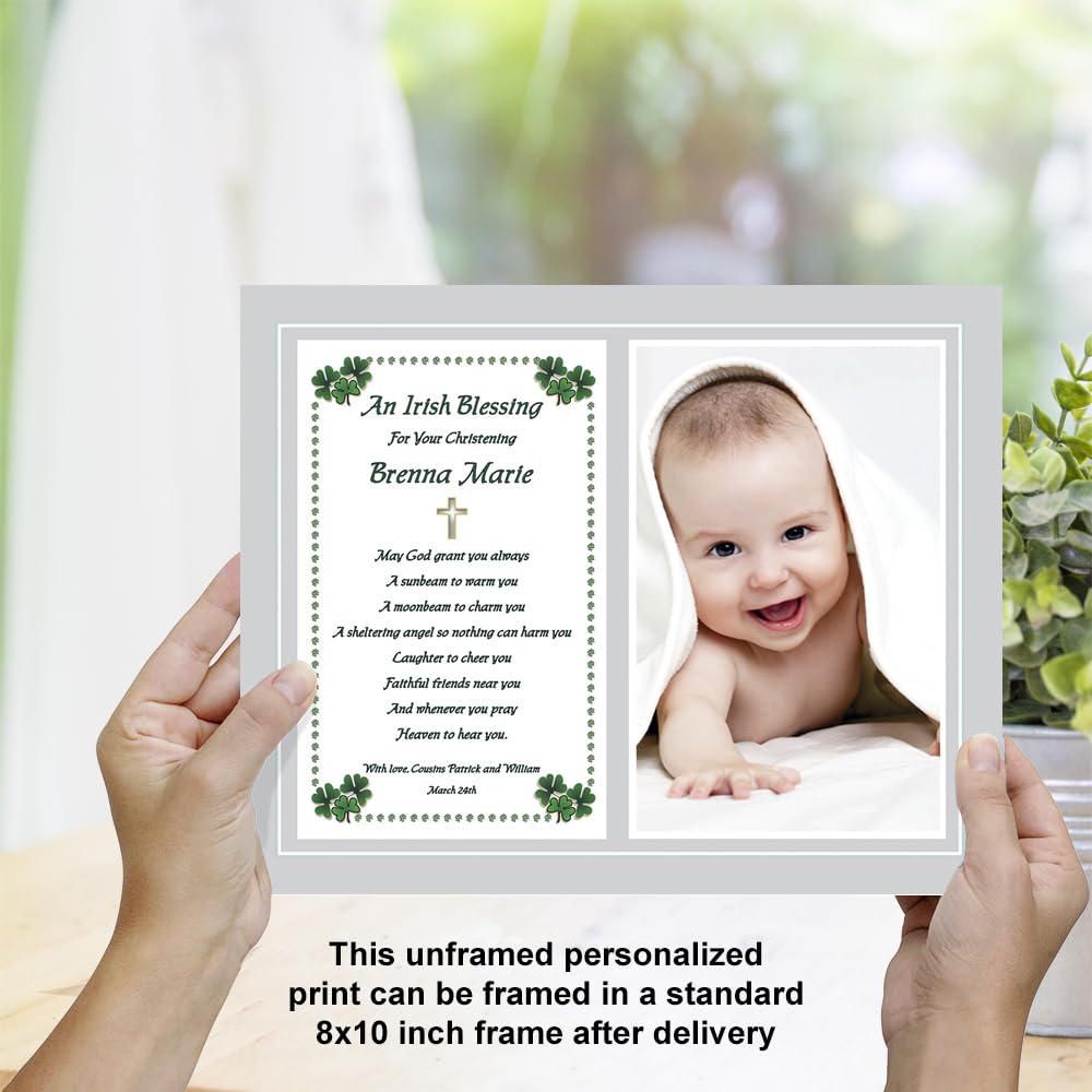 Christening Gifts Baby Keepsake for Boy or Girl, 8x10 Inch Irish Blessing Personalized Print