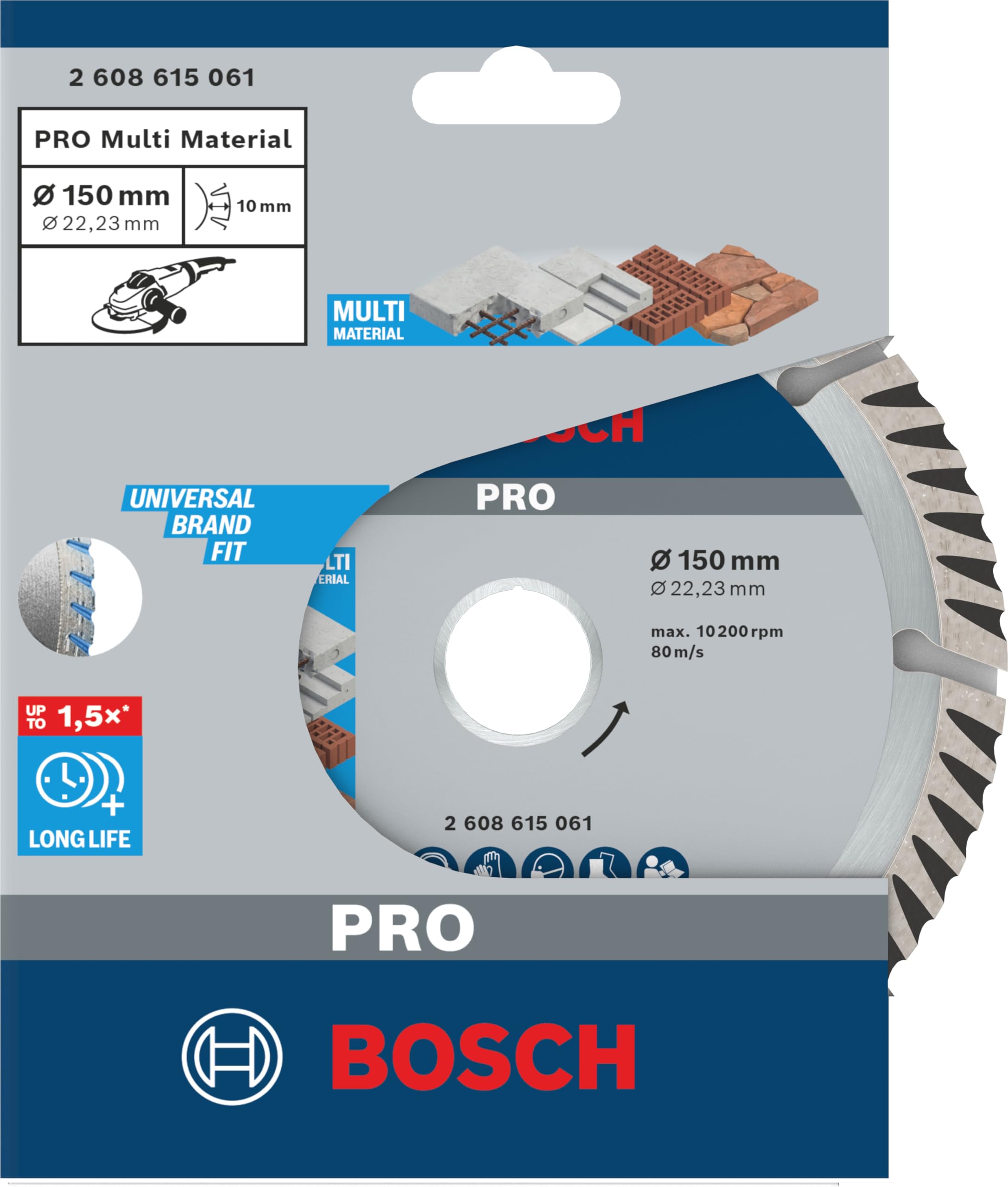 Bosch 1x PRO Multi Material Diamond Cutting Disc for Bore 22.23 and Large Angle Grinders (for Concrete, Reinforced Concrete, Ø 150 mm, Professional Accessory Large Angle Grinder)