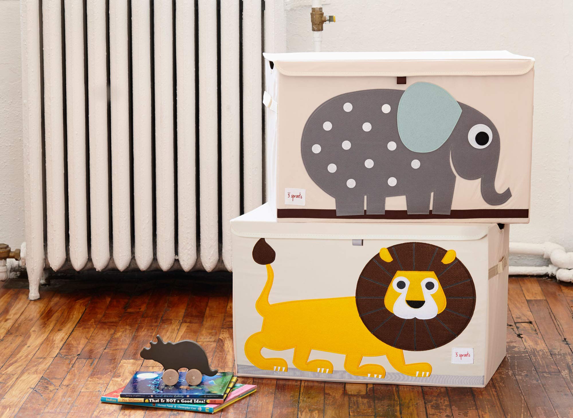 3 Sprouts Large Toy Chest for Kids with Lid and Handles - Collapsible Toy Storage Bin/Trunk/Box/Basket Organizer for Boys & Girls Playroom, Nursery, Lion