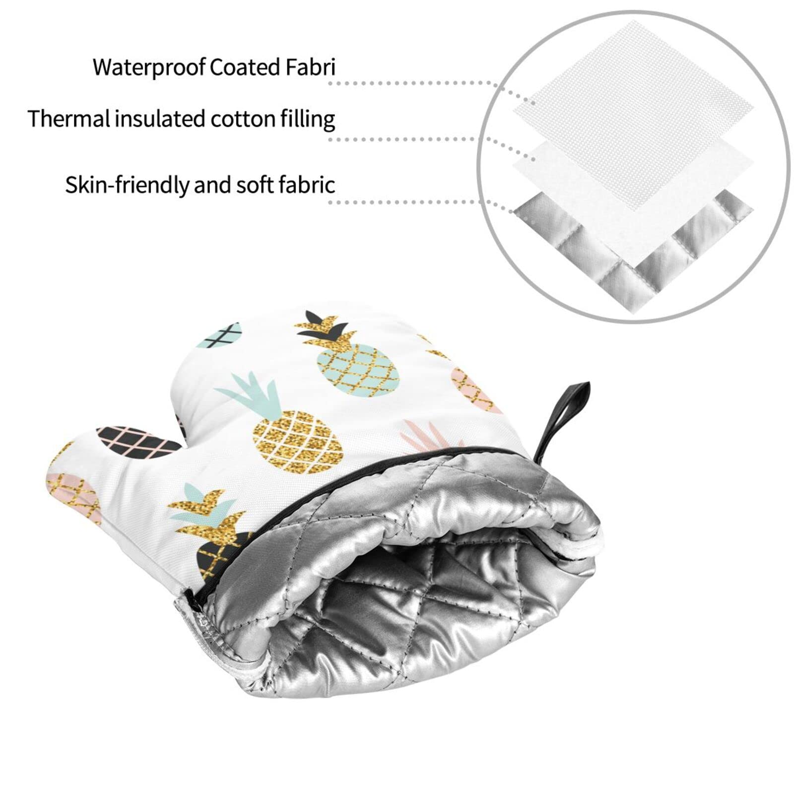 Abstract Tropical Fruit Pineapple Oven Mitts and Pot Holders Sets of 4,Non-Slip Heat Resistant Oven Gloves for Baking Cooking Grilling BBQ