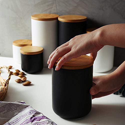 MilkyWay Ceramic Food Storage Jar Canister Modern Design Food Canisters with Airtight Seal Bamboo Lid,Loose Tea Coffee Spice Nuts Snacks Seasonings Storage Jar Canister Caddy (White 7.03oz/200ml)