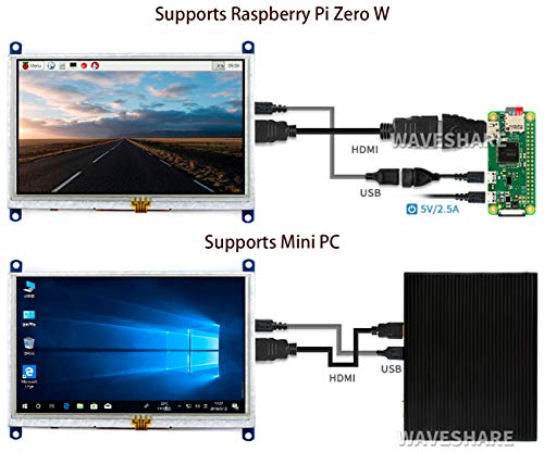 5inch HDMI LCD Resistive Touch Screen LCD, 800x480 Supports Raspberry Pi 4B/3B+/3B/2B/B+/A+/Zero/Zero W,Windows 10/8.1/8/7, BB Black, as Well as General Desktop Computers