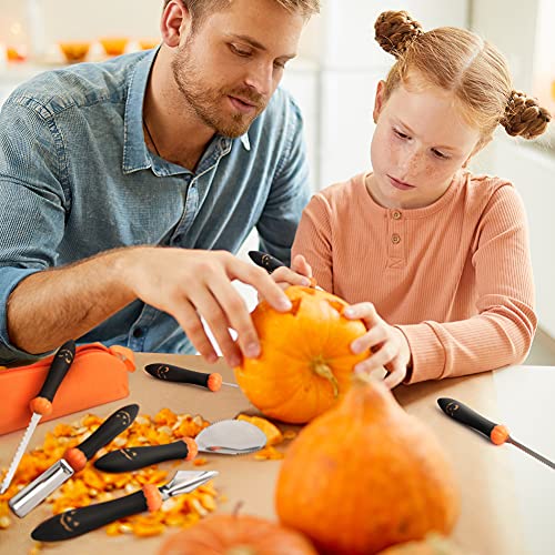 Upgraded 17 PCS Pumpkin Carving Kit for Adults & Kids with Professional Detail Sculpting Tools, Heavy Duty Stainless Steel Knife Set with Carrying Case for Halloween Decoration