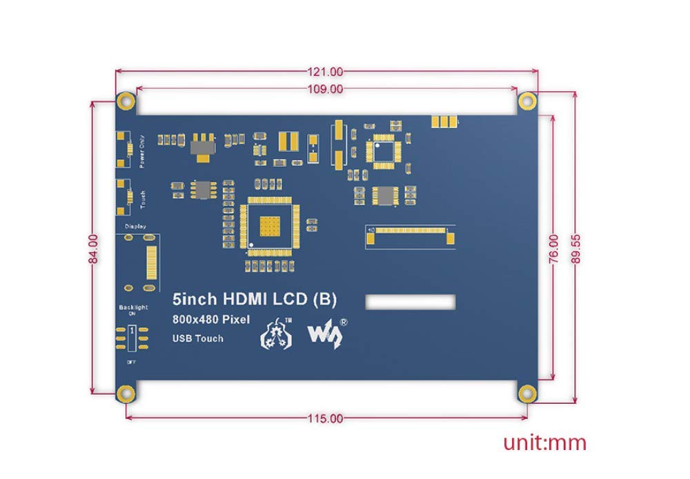 5inch HDMI LCD (B) for Raspberry Pi 800x480 Resolution Resistive TFT Touch Screen Display HDMI Interface for Raspberry Pi 3/2/1 Model B B+ A+ Zero, BB Black, PC Various Systems Windows 10/8.1/8/7