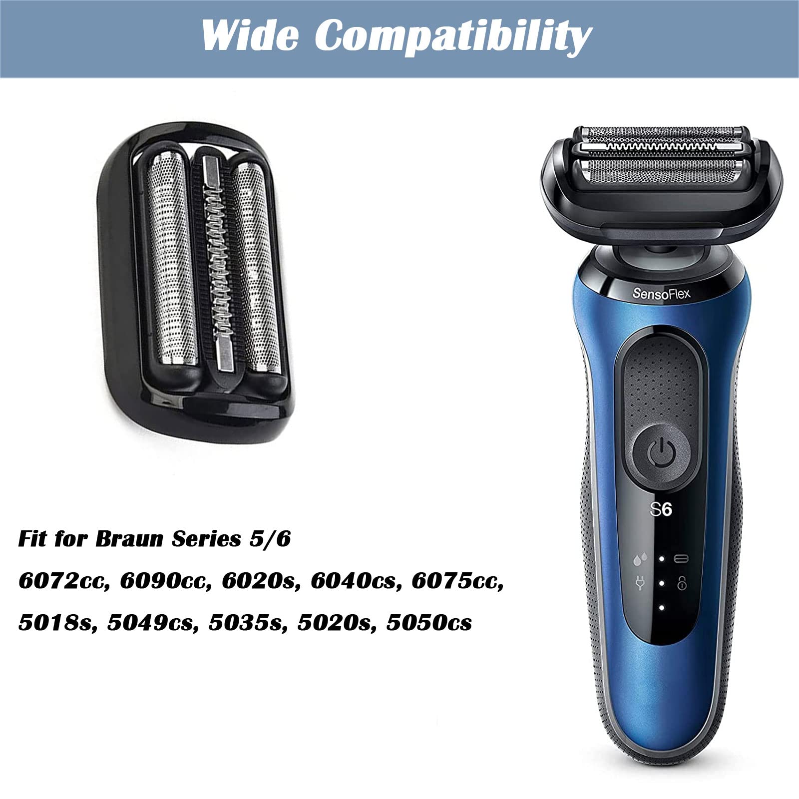 53B Series 5 Replacement Blades Fit for Braun Series 5 Series 6 Shavers Razor, New Generation Replacement Head Compatible with Braun Series 5 5050cs, 5020s, 5018s, 6075cc, 6072cc, 6020s