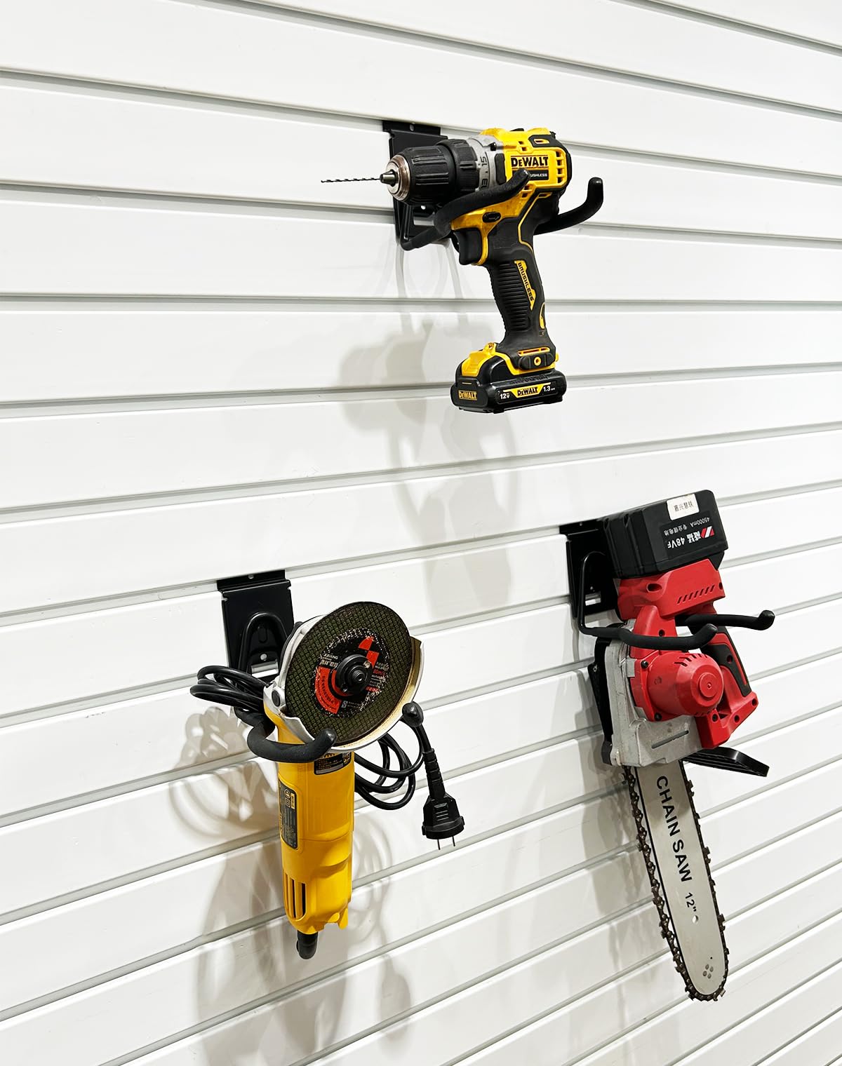 ATOOLA Power Tool Organizer for Slatwall, Garage Hooks for Hanging Yard Tools, Anti-Slip Weedeater Rack and Trimmer Holder, Versatile Slat Wall Drill Holder, 620 Series Slatwall Hooks